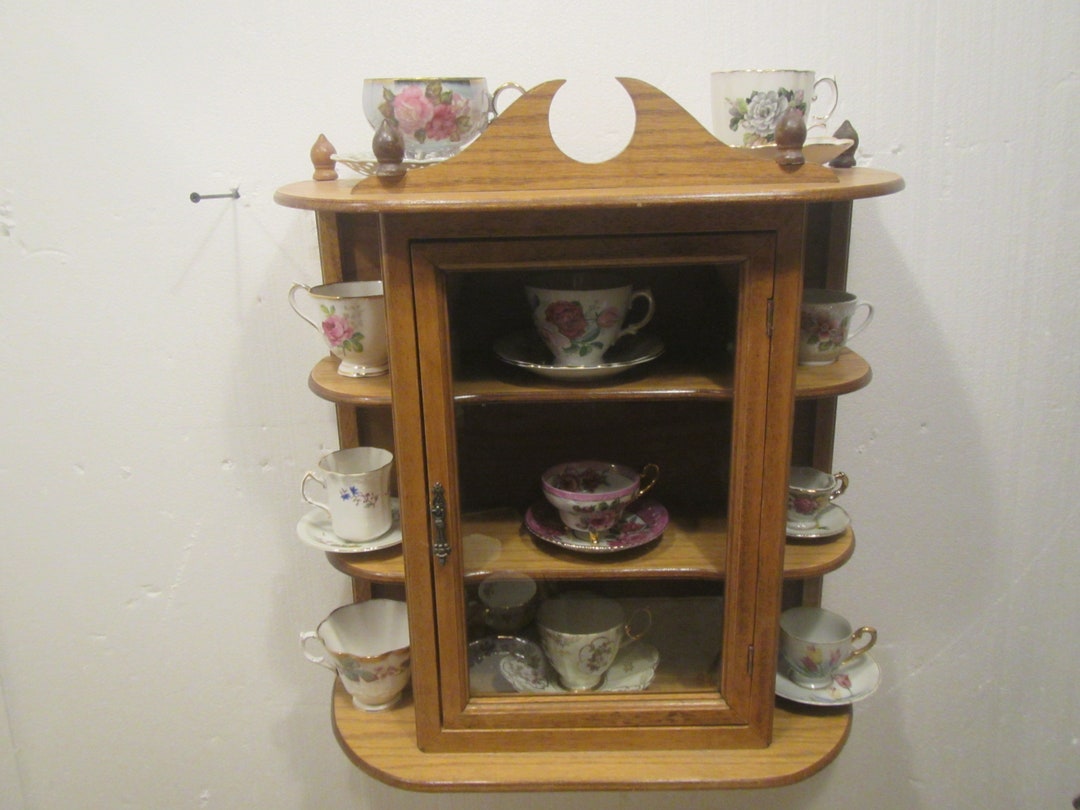 Wood Curio Shelf With Glass Door ** Wall Mount Display Shelf or Table ...