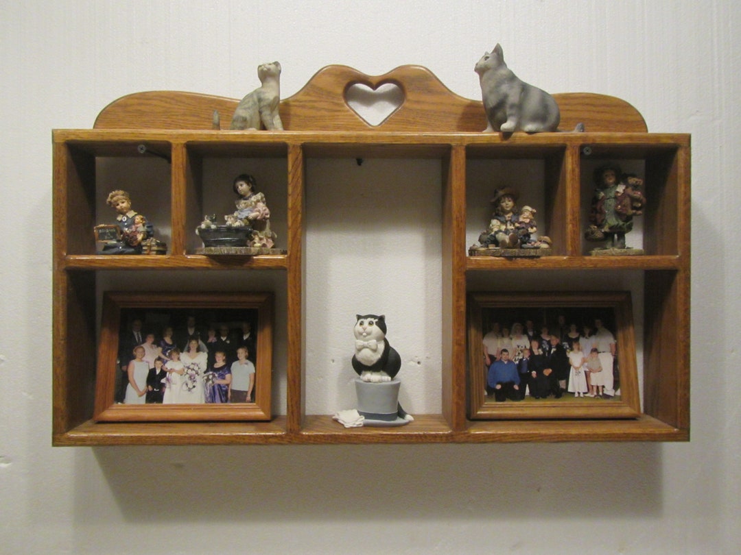 7 Section Oak Shadow Box Shelf, Oak, Wood Wall Shelf, Horizontal Shelf ...