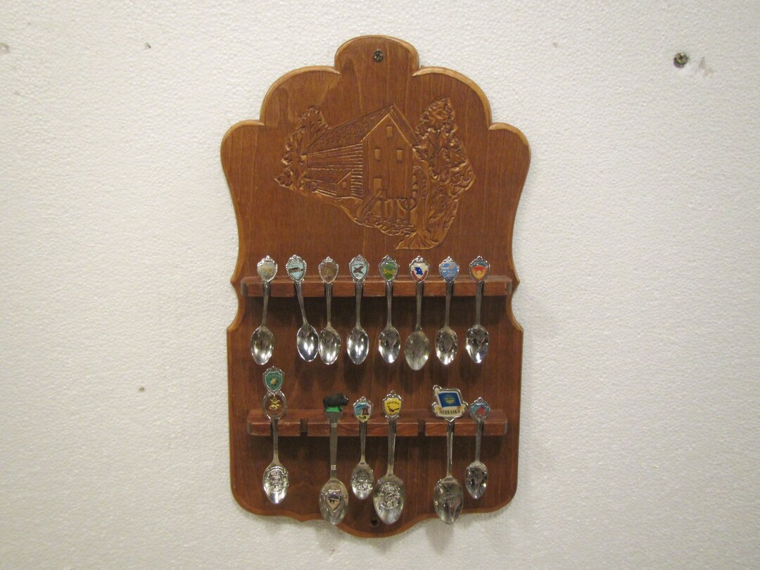 Vintage Wood 16 Spoon Rack, Spoon Shelf Wall Spoon Rack 16 Spoon Holder ...