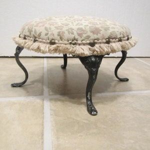 Vintage Round 4 Legged Tan Foot Stool , 4 Cast Iron Legs Stool ...
