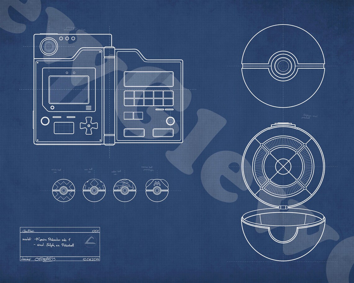 Buy Pokemon Pokedex Pokeballs Blueprint Poster. PRINT ONLY Online in ...