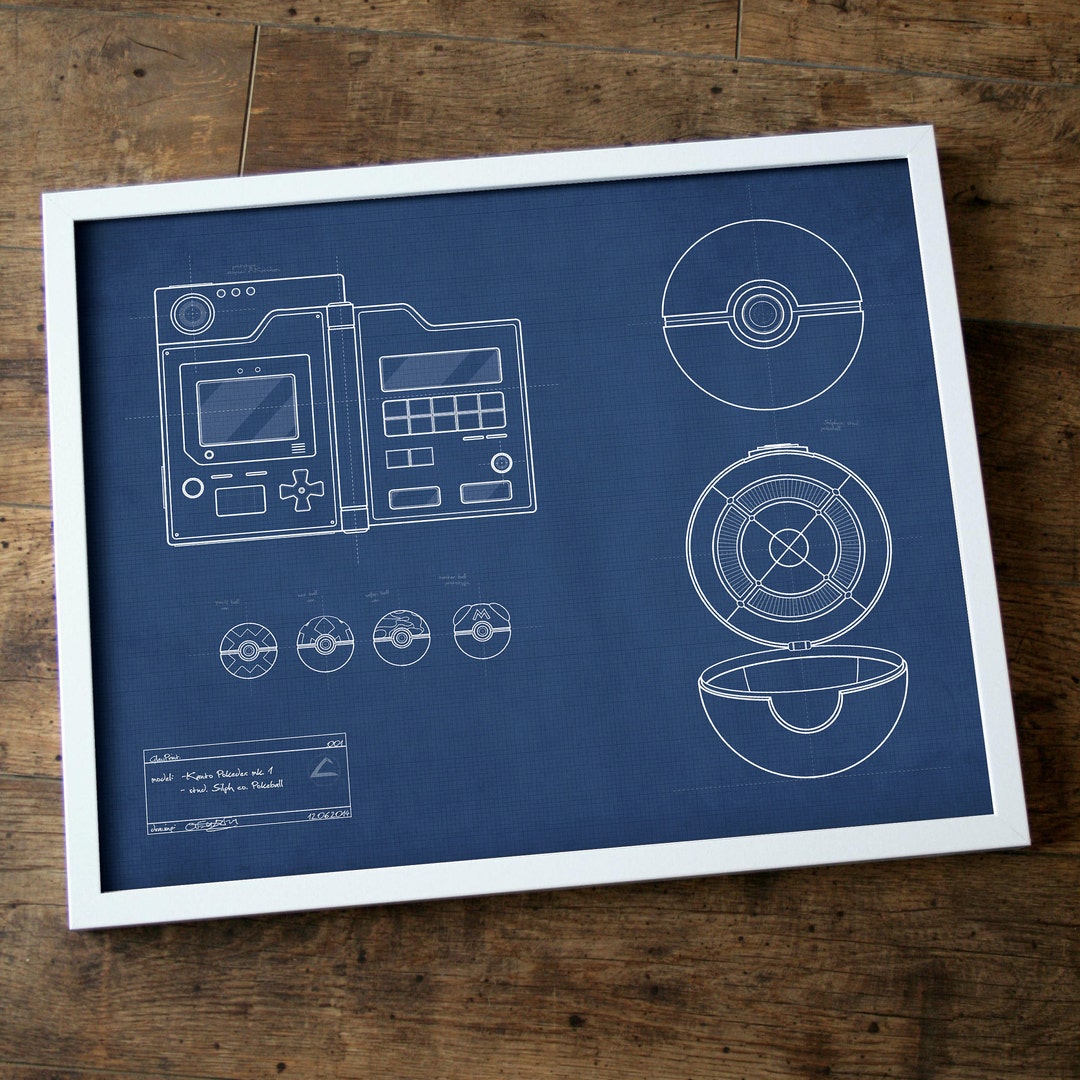 Pokemon Pokedex Pokeballs Blueprint Poster. PRINT ONLY - Etsy