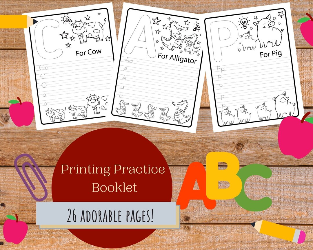 Kids Printing Practice Sheets - Alphabet Booklet - Children's Printing ...