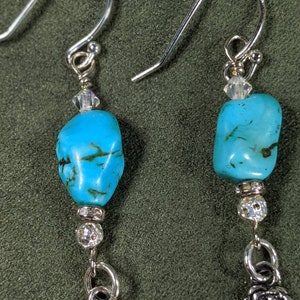 E044 Turquoise Nugget, Crystal & Angel Wing Earrings - Etsy