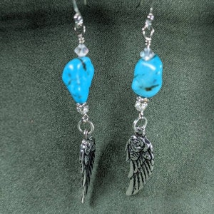 E044 Turquoise Nugget, Crystal & Angel Wing Earrings - Etsy