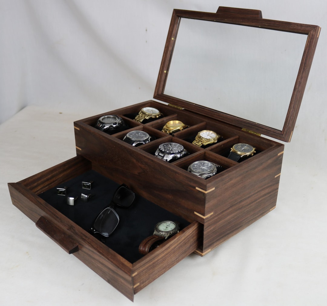 Walnut Watch Box/walnut Top With a Cufflink Drawer - Holds 8 Watches ...