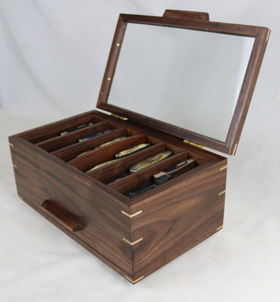 Knife Display Case With a Glass Top and Accessory Drawer Removeable ...