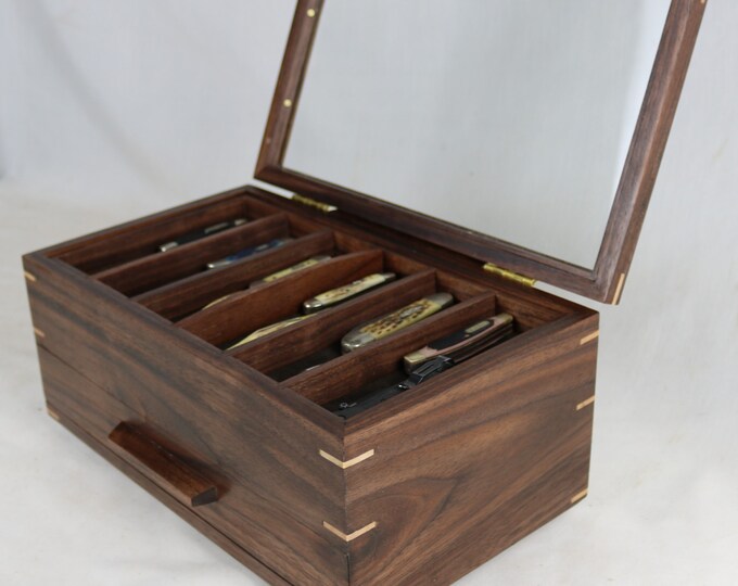Knife Display Case With a Glass Top and Accessory Drawer - Removeable ...
