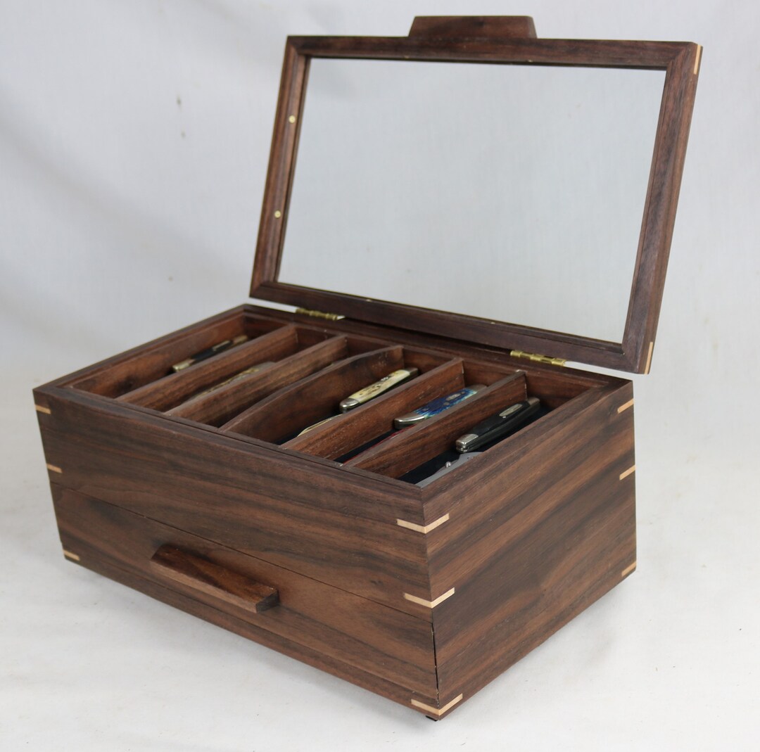 Knife Display Case With a Glass Top and Accessory Drawer Removeable ...