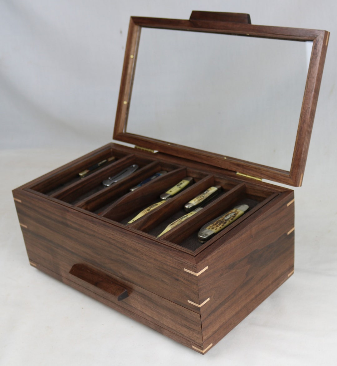 Knife Display Case With a Glass Top and Accessory Drawer - Etsy