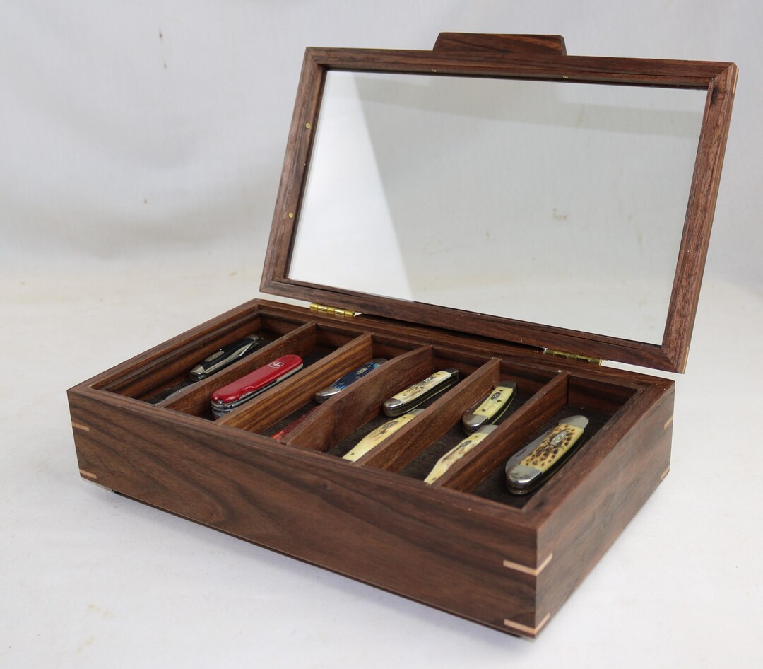 Knife Display Case With a Glass Top - Removeable Tray - 12 Sections ...