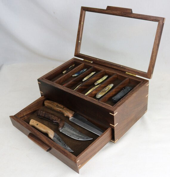 Knife Display Case With a Glass Top and Accessory Drawer - Etsy