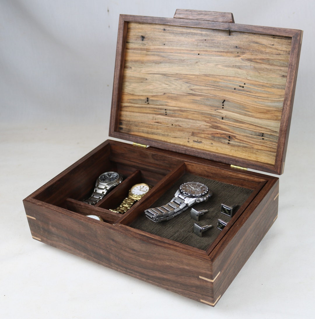 Men's Combination Valet Box and Watch Box - Walnut With an Ambrosia ...
