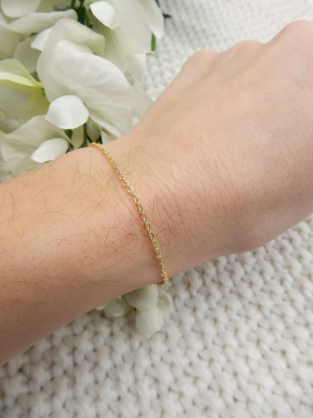 24K Gold Plated Dainty Cable Chain Bracelet: Minimalist Brass Link - Etsy