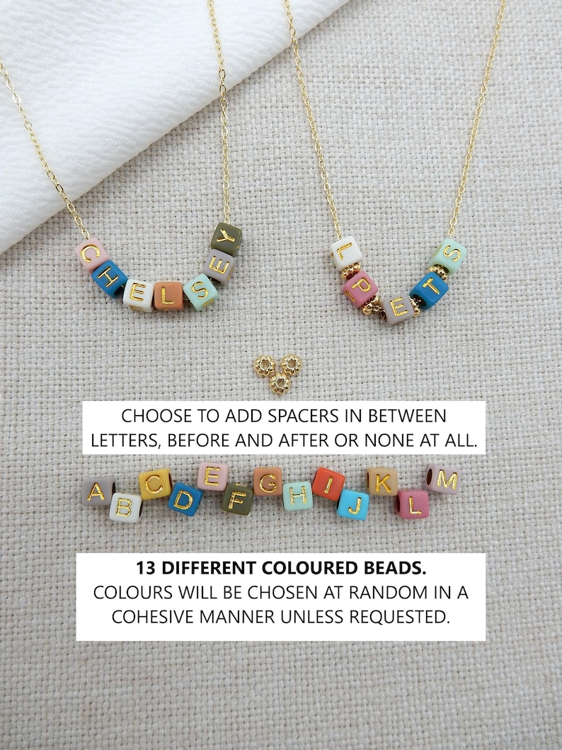 Gold Colour Beaded Word Necklace Custom Name Initial - Etsy