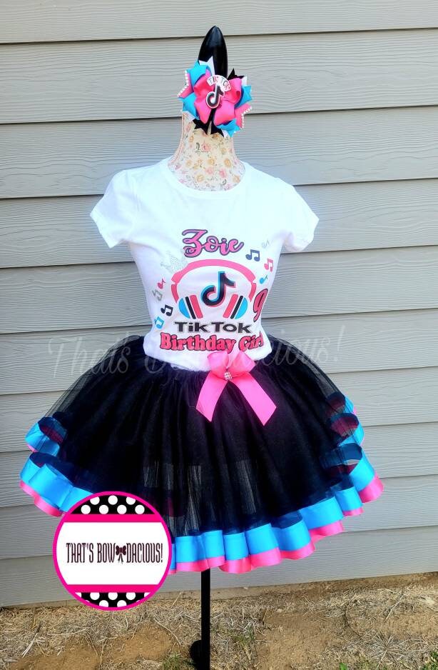 Custom Tik Tok Inspired Tutu Set Outfit Birthday Pink