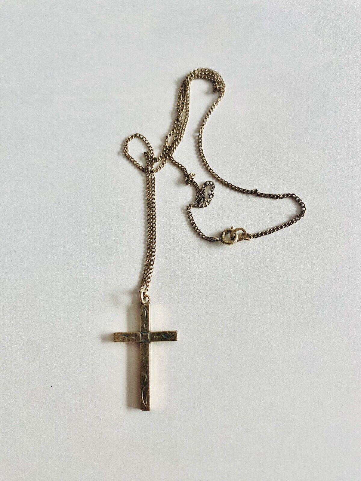 Vintage 1/20 12k Gold Filled Hand Engraved Cross Pendant Necklace 18 ...