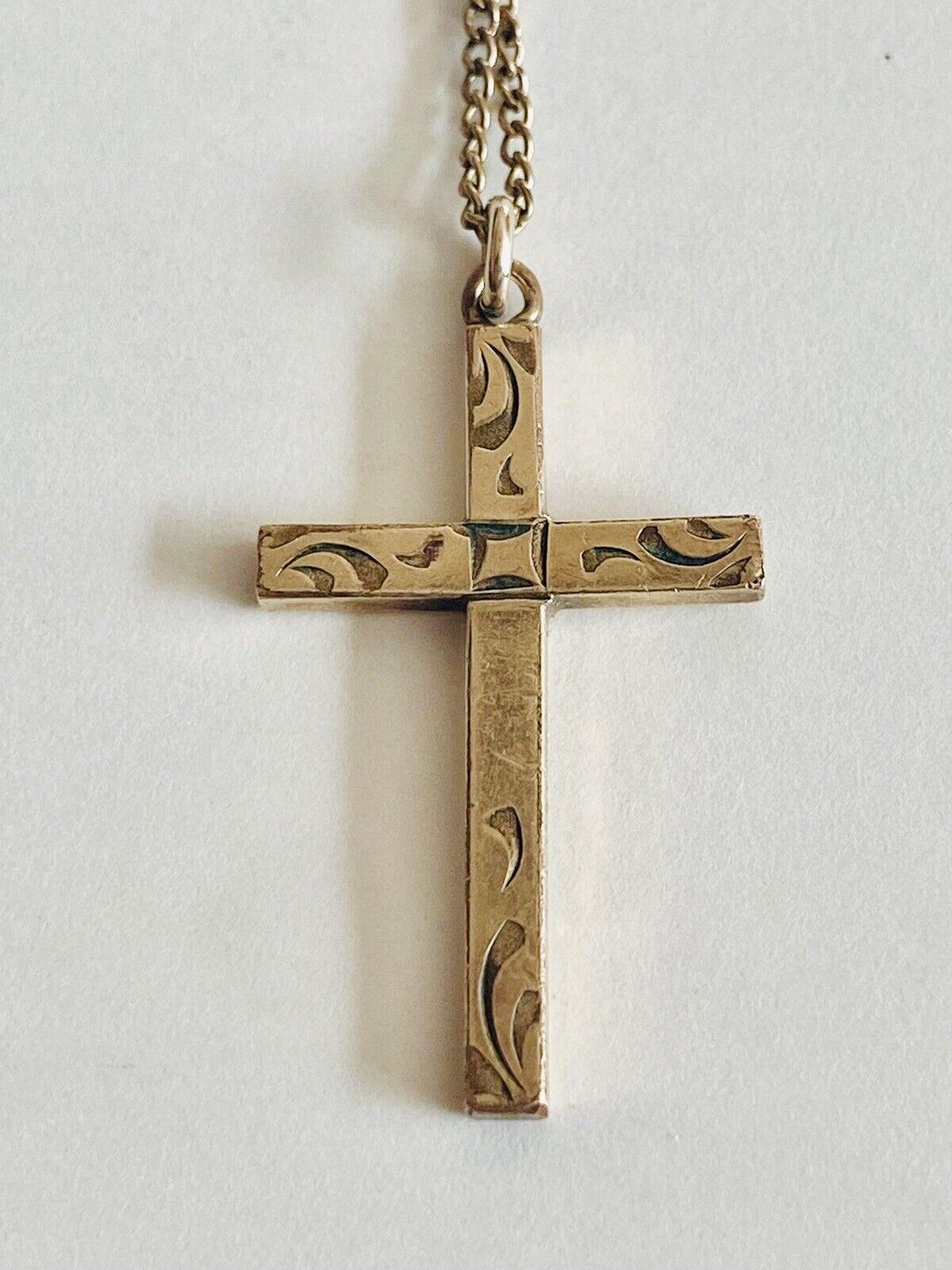 Vintage 1/20 12k Gold Filled Hand Engraved Cross Pendant Necklace 18 ...