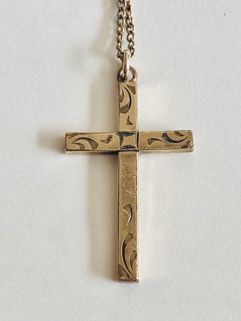 Vintage 1/20 12k Gold Filled Hand Engraved Cross Pendant Necklace 18 ...