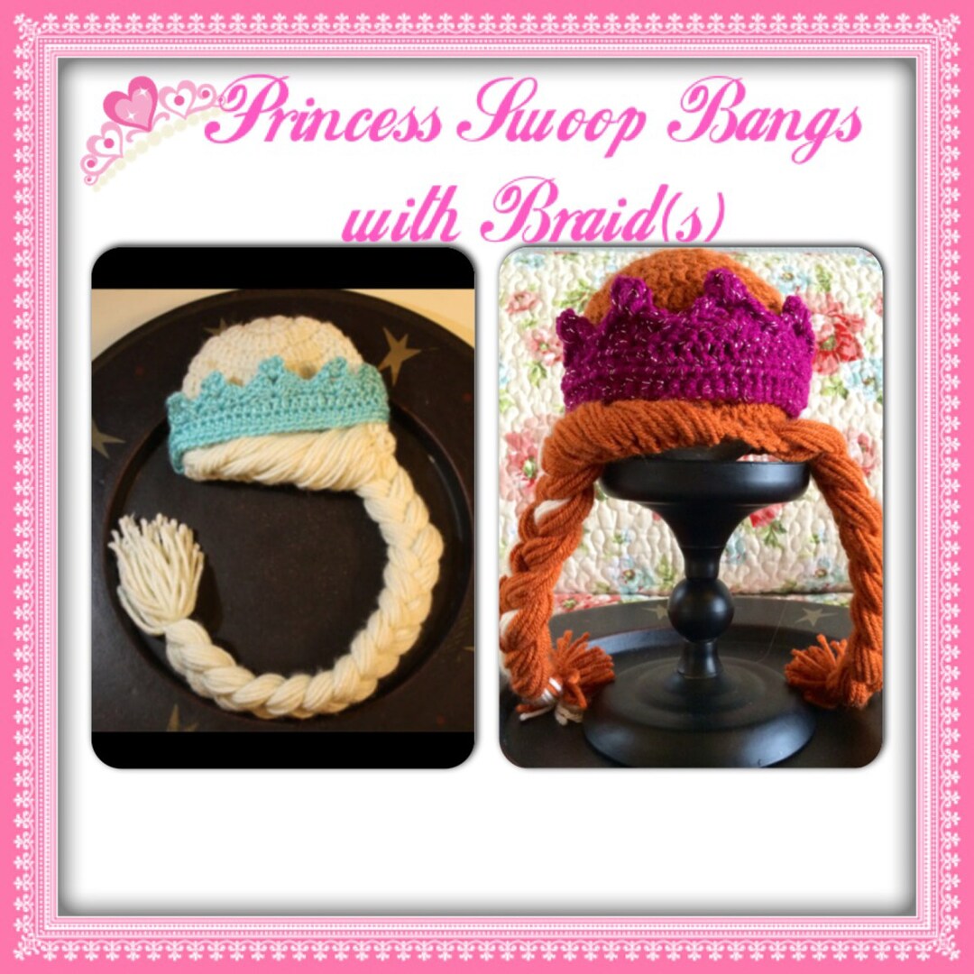 Princess Swoop Bangs With Braids Crochet Frozen Elsa Anna Repunzel Leia ...