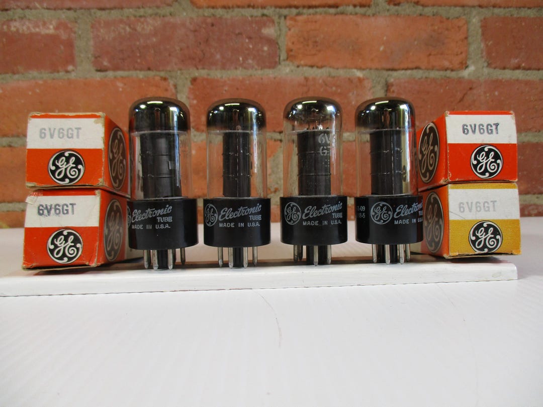 GE 6V6GT Vacuum Tubes Code Matched Quad Black Plate TV-7 Tested New Old ...