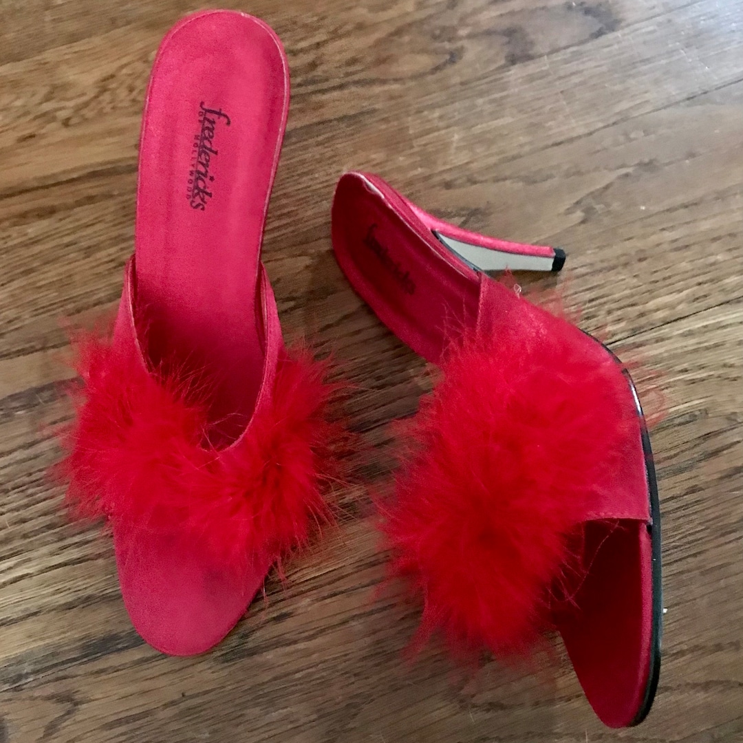 Vintage Frederick’s of Hollywood Marabou Feather Mules Cha Cha Shoes ...