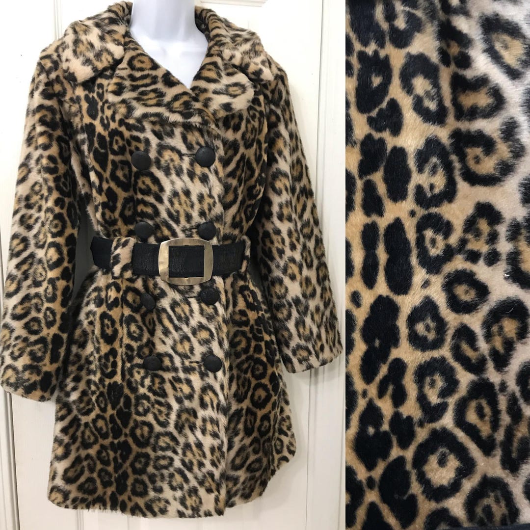 Vintage 1960’s Faux Fur Leopard Ocelot Belted Coat Animal Print With ...