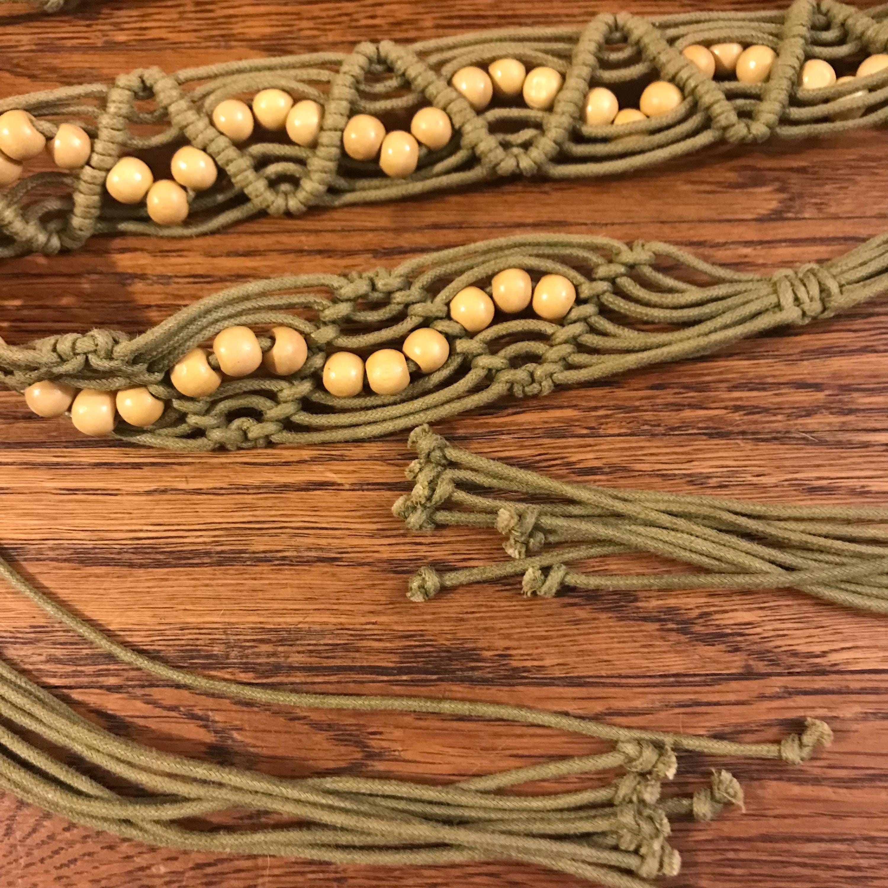 Vintage Macrame Belts With Wooden Beads or Mother of Pearl Boho Hippie ...