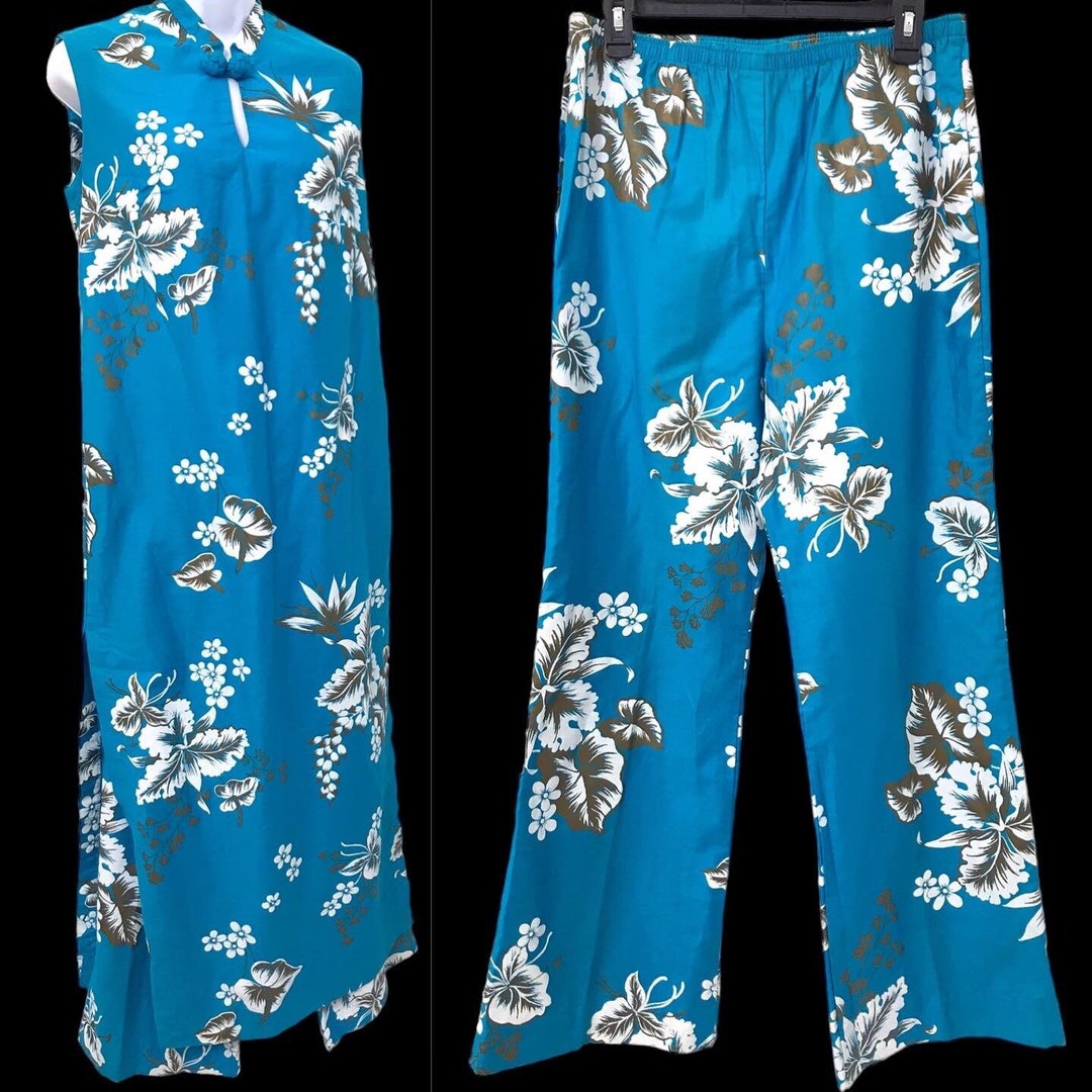 Vintage Hawaiian Tiki Teatimer Hostess Pant Set 1960's 1970's 2 Piece ...