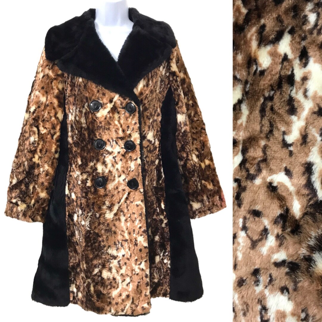 Vintage Leopard Coat 1960’s 1970’s With Black Color Block Funky Jacket ...