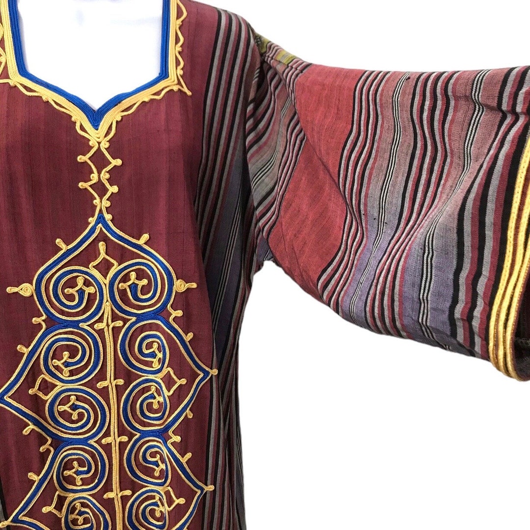 Vintage Rainbow Caftan With Ornate Soutache Egyptian Ethnic Tunic Tea ...