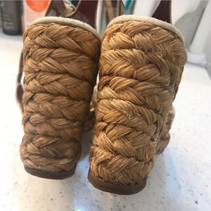 Vintage Raffia 1970s Does 1940s Floral Chunky High Jute Platform Wedge ...