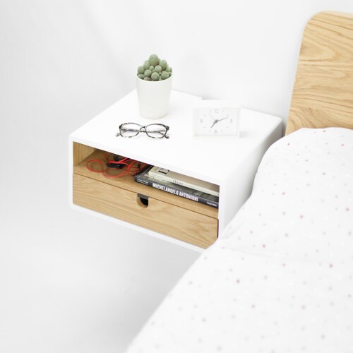 White Floating Nightstand Bedside Table Drawer in Oak Mid - Etsy
