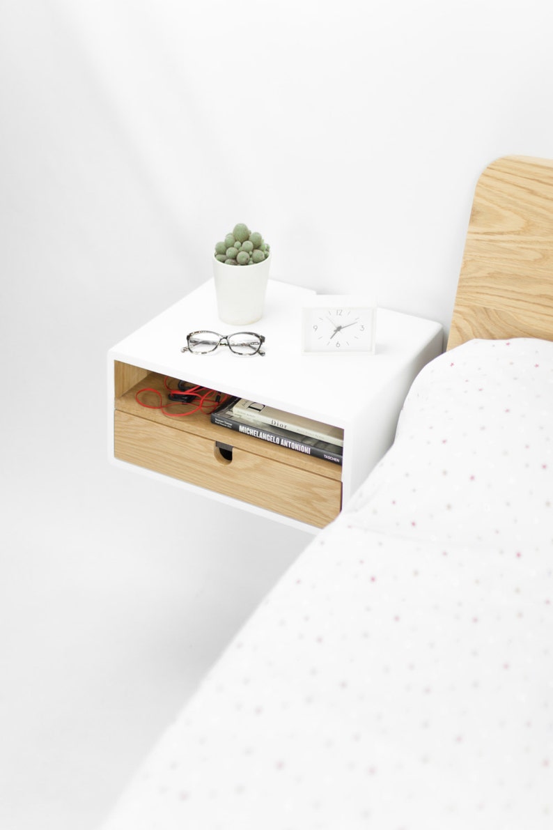 White Floating Nightstand Bedside Table Drawer in Oak Mid - Etsy Australia