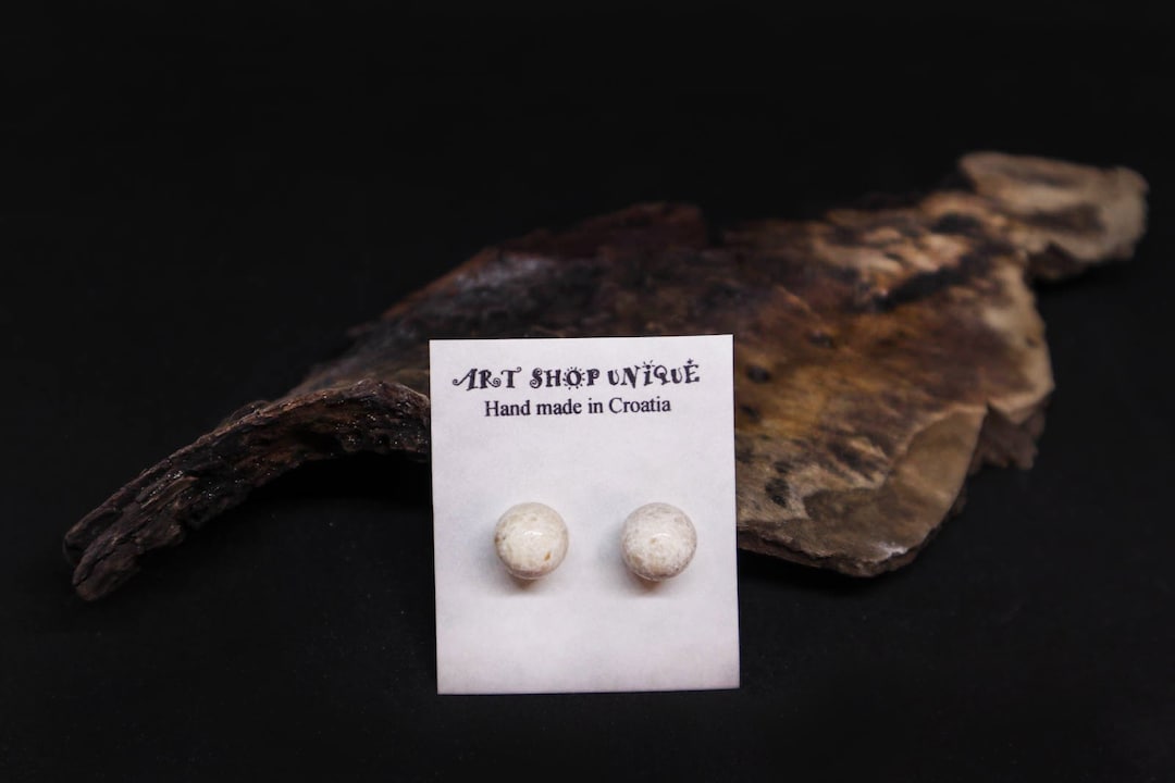 Handmade Croatian Limestone Stud Earrings 10mm | Natural Stone From the ...