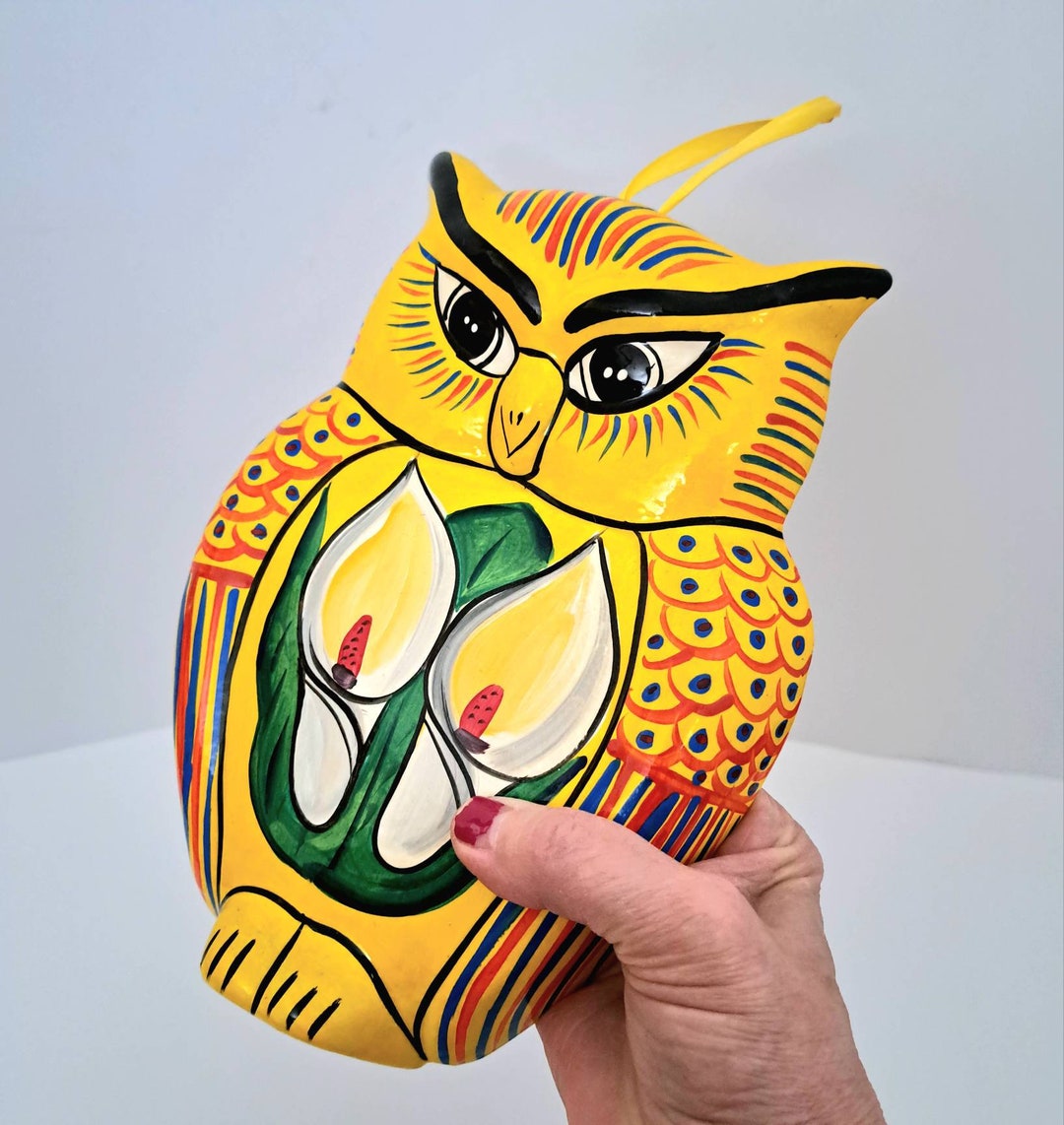 Vintage Mexican Folk Art Owl, Hand-painted Terracotta Wall Hanging - Etsy