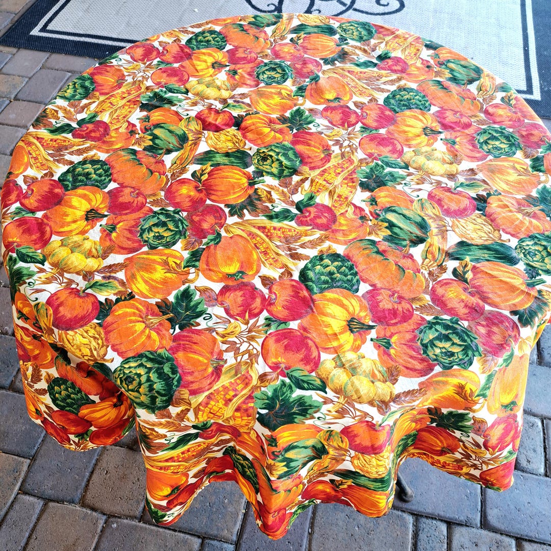 Vintage Round Fall Tablecloth for Small Accent Table. Perfect for ...