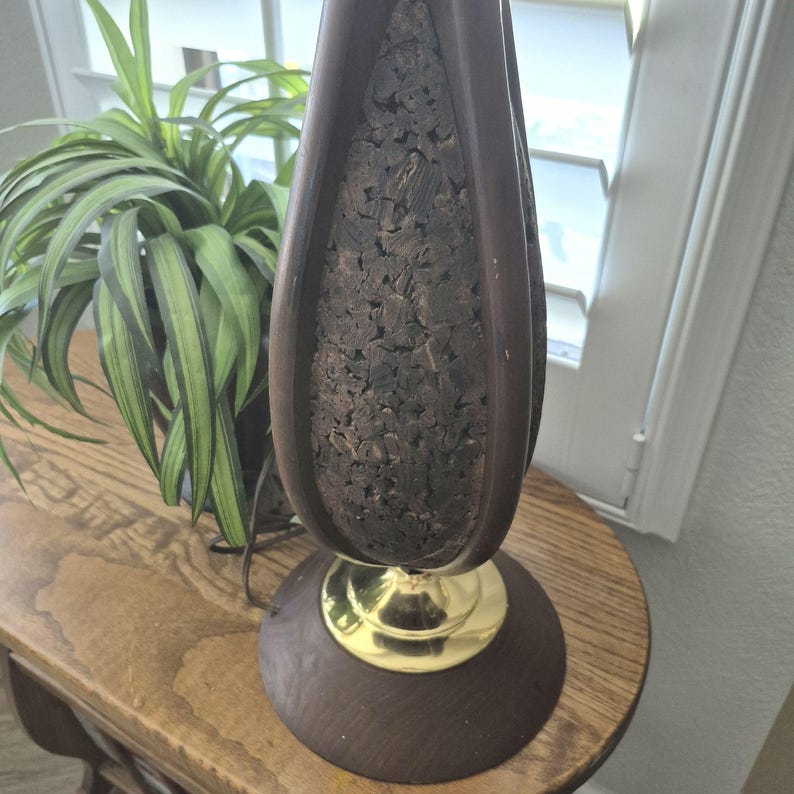 Mid-century Modern Lamp, Atomic Walnut Cork Gold Accent Lamp, 35" Tall ...