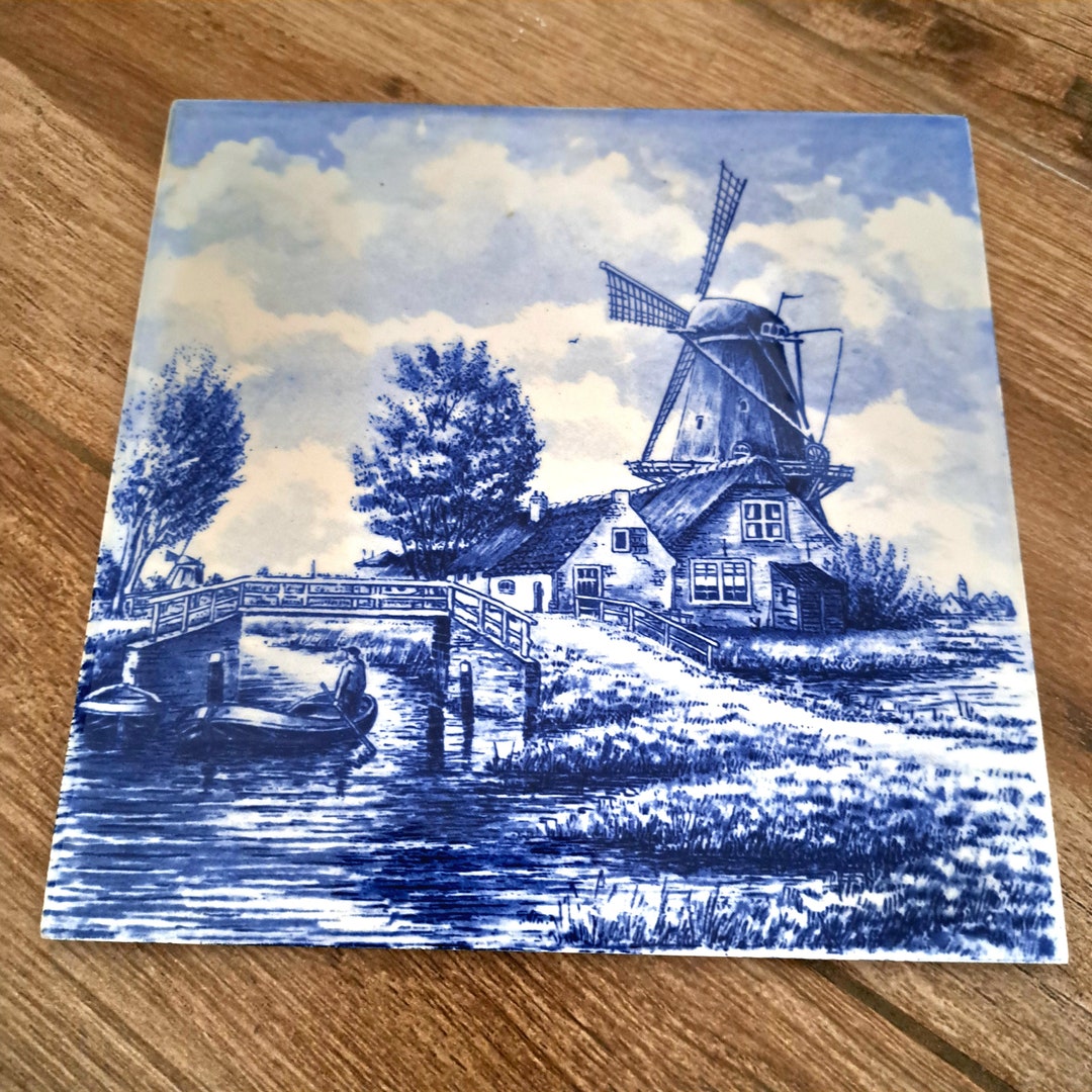 Vintage Pennsylvania Dutch Wall Tile. Dutch Landscape Delft Tile. 6" X ...