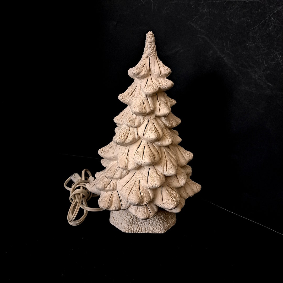Vintage Ceramic Christmas Tree. Handmade White Flocked With Lighted ...