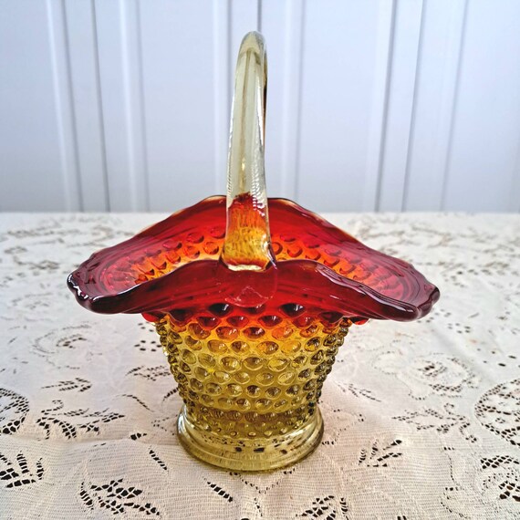 Vintage Amberina Glass Hobnail Basket ID Marker. Fall Colors - Etsy