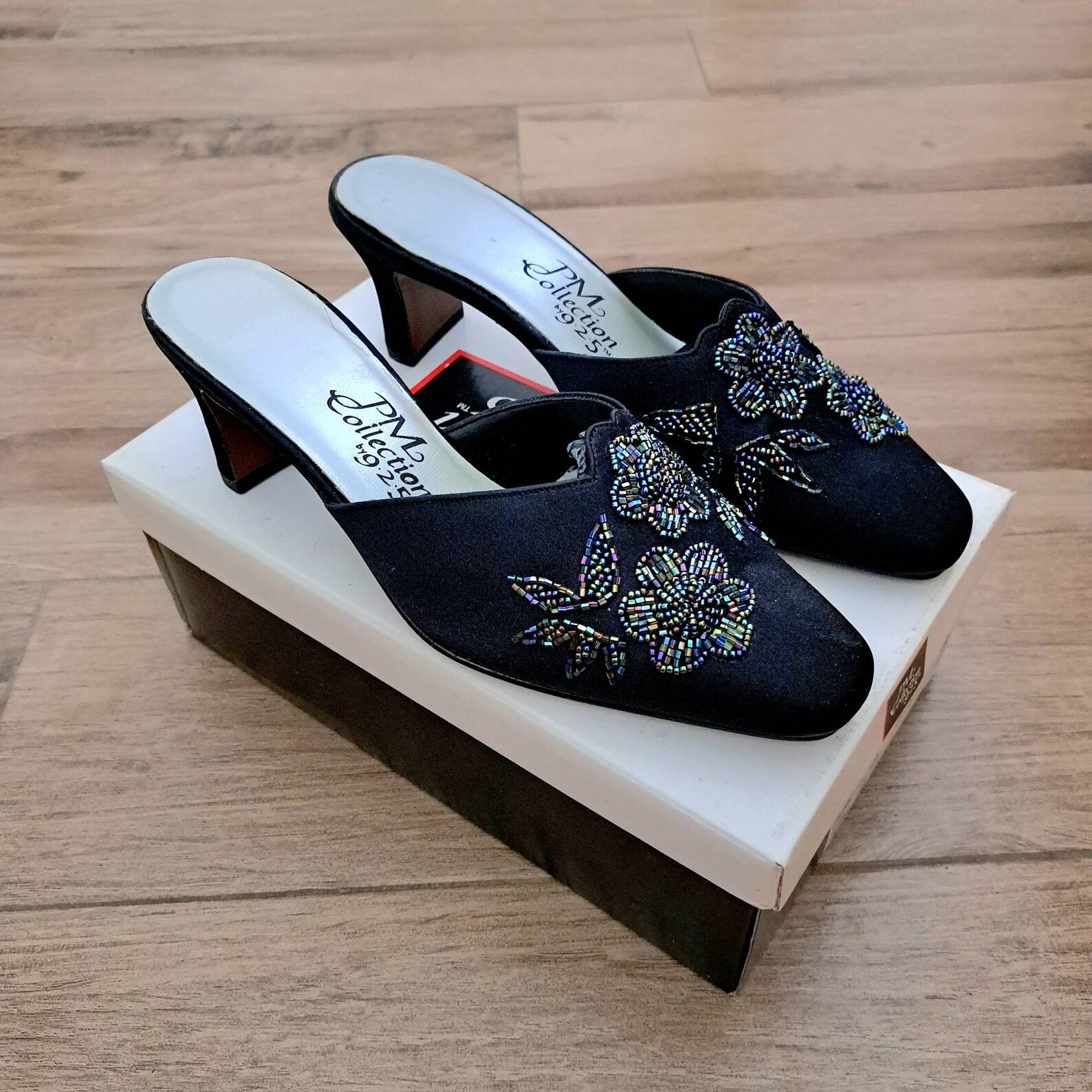 Vintage Black Evening Mule Slippers by PM Collection by 9.2.5 - Etsy