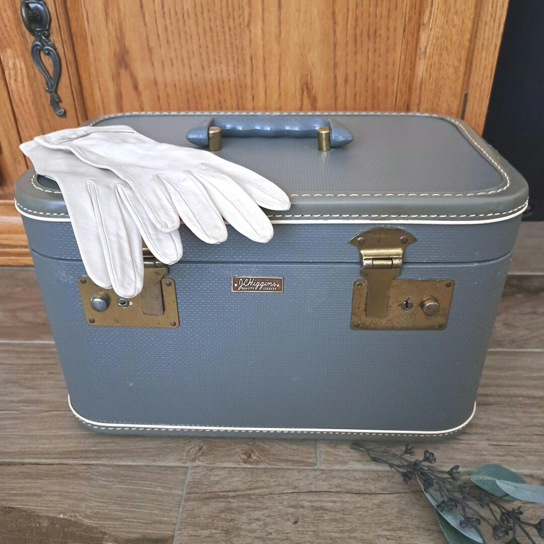 Vintage j.c. Higgins Train Case. Beautiful Textured Gray Blue Vinyl ...