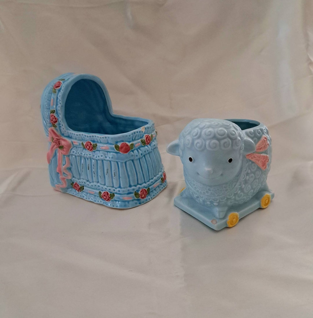 Mid-century Nursery Vases/planters. Adorable Baby Blue, Baby Bassinet ...