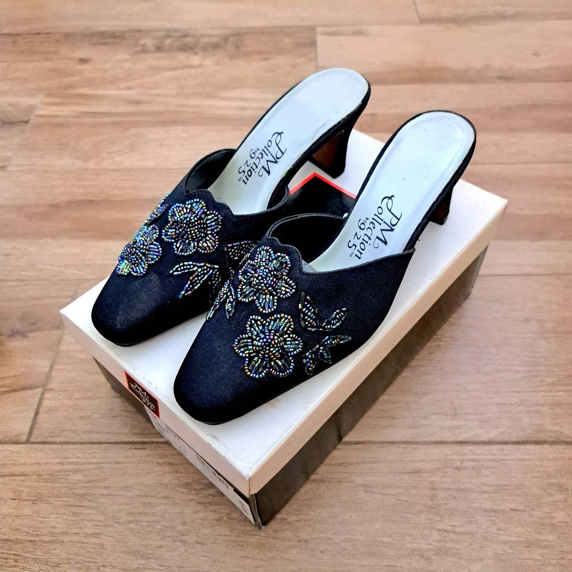 Vintage Black Evening Mule Slippers by PM Collection by 9.2.5 - Etsy