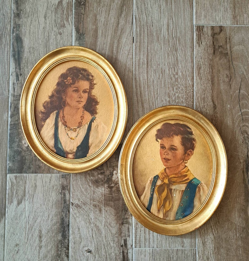 Anne Allaben "gypsy Children" Prints, Mid-century Oval Gold Frames - Etsy