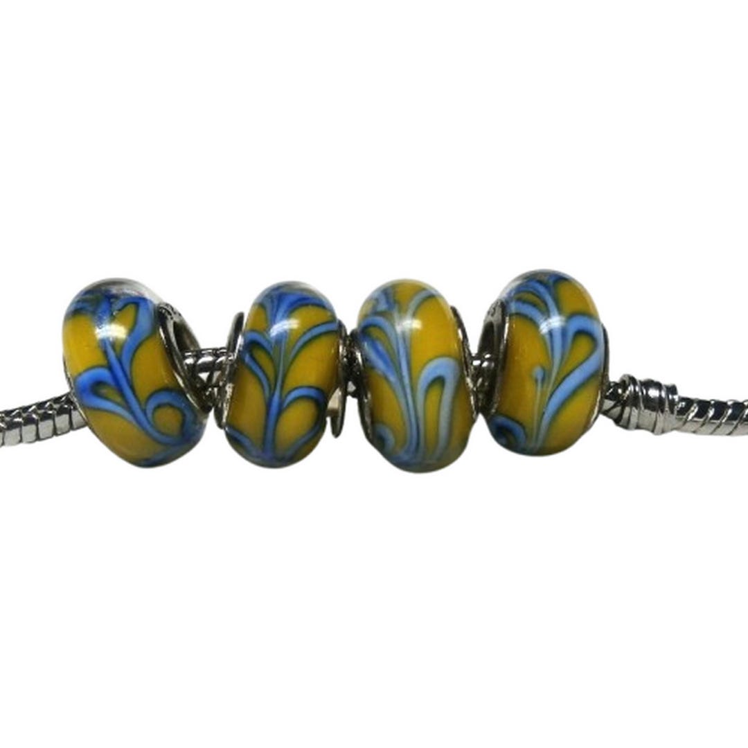 Blue Ribbons Yellow European Beads Glass Large Hole 5mm Murano Bead ...