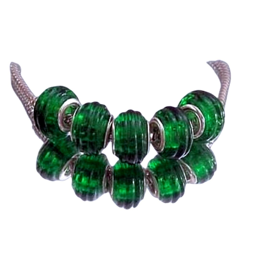 Emerald Green Spiral European Beads Glass Large Hole 5mm Murano Bead ...