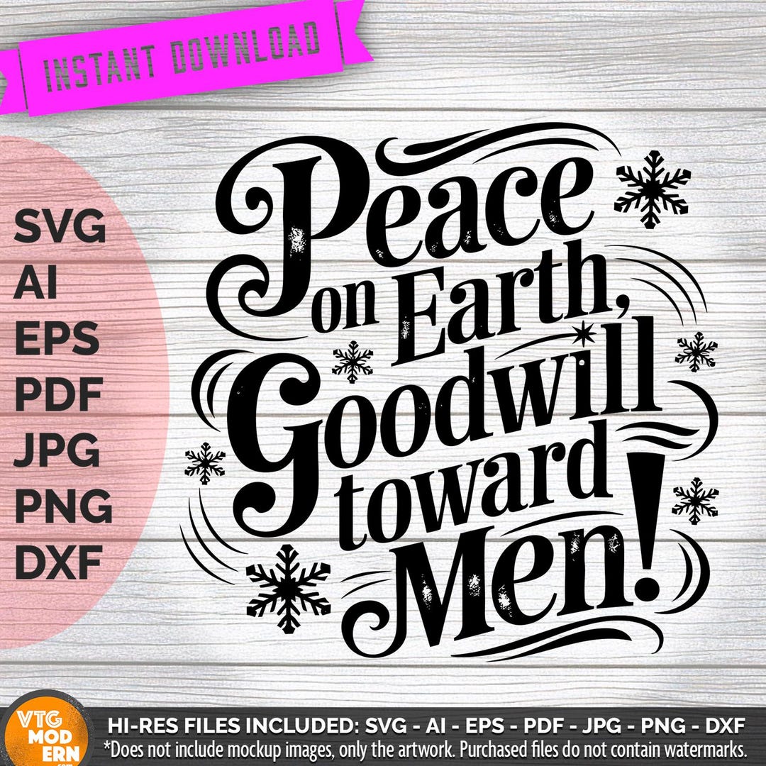 Festive Typography Art Peace on Earth, Goodwill Toward Men Cheerful ...