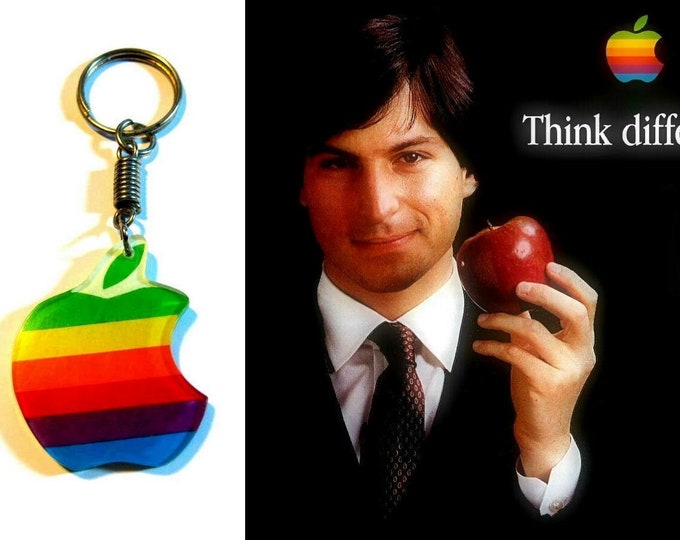 Vintage 1980's Retro Apple Computer Rainbow Logo Keychain Key Chain ...